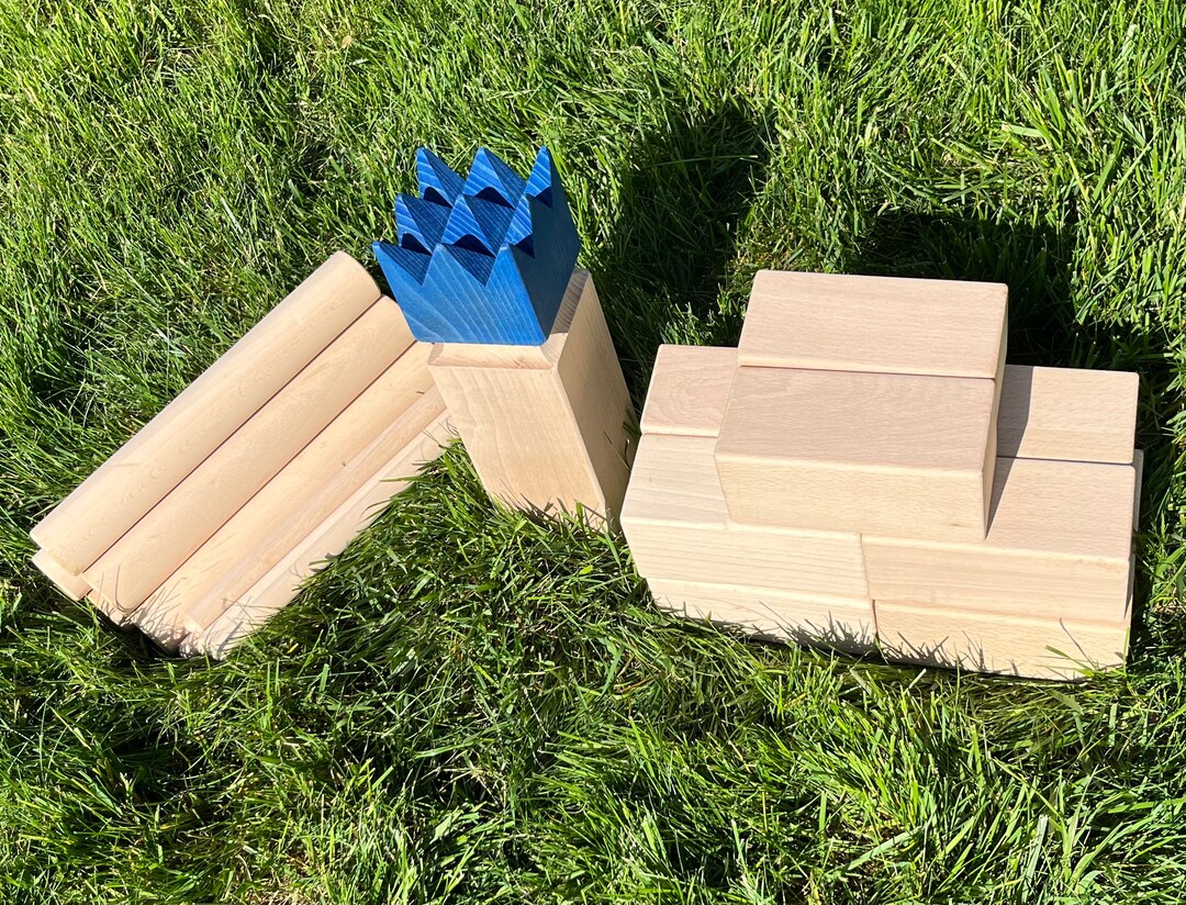 Kubb Game Tournament Blue King Hardwood Championship Size Toss Game BBQ Outdoor Backyard Beach ...