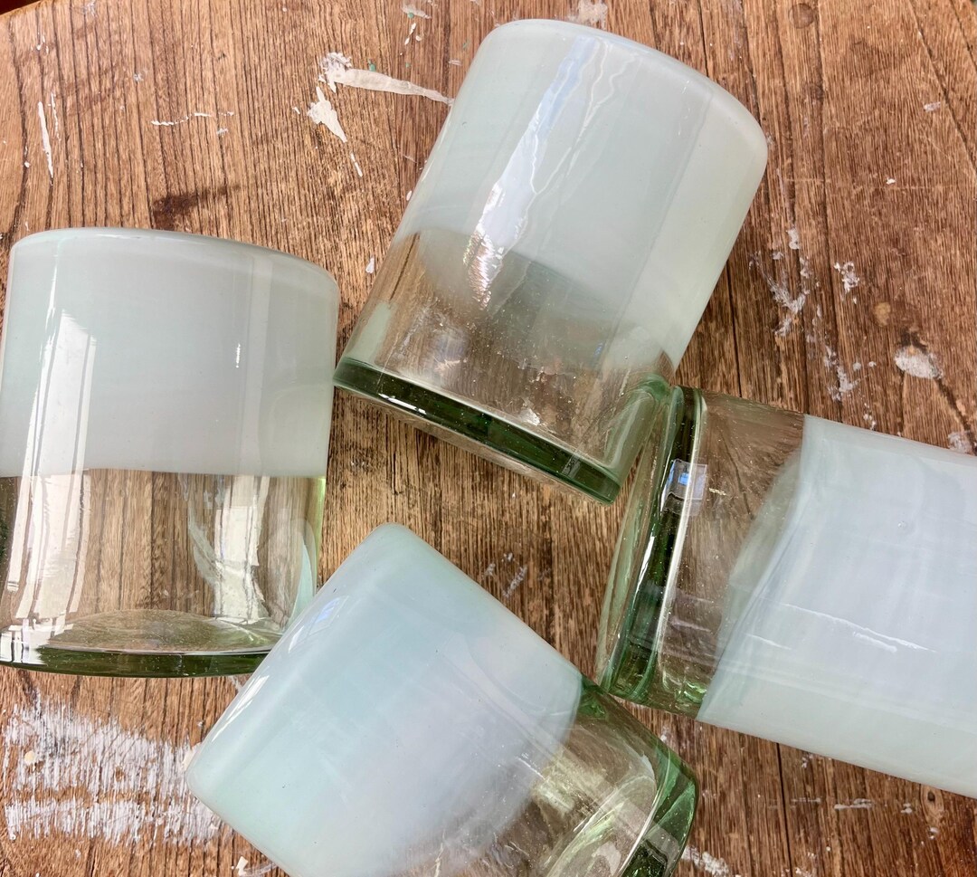 White Ombré Hand Blown Recycled Glass Set Artisan Design Margarita ...