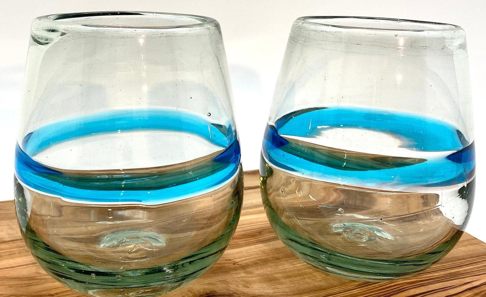 Stemless Wine Glasses Handblown Recycled Glass (set of 4) Turquoise ...