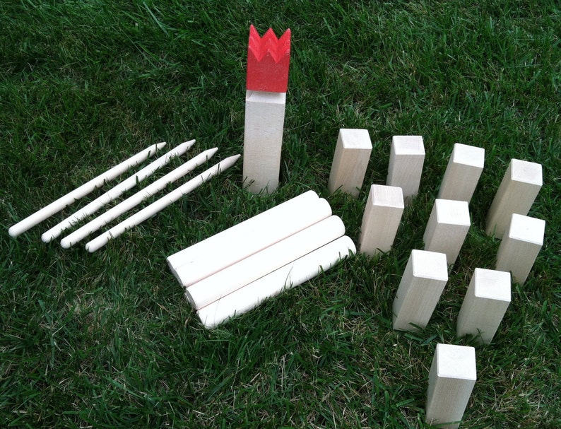 Kubb Yard Game Set Solid Austrian Hardwood Red King W/ Bag - Etsy UK