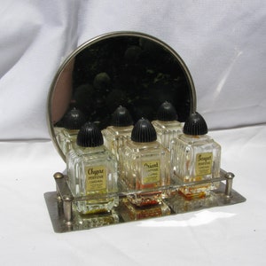 Cardinal Perfume Caddy With Art Deco Back Mirror, 3 Empty Mini Perfumes ...