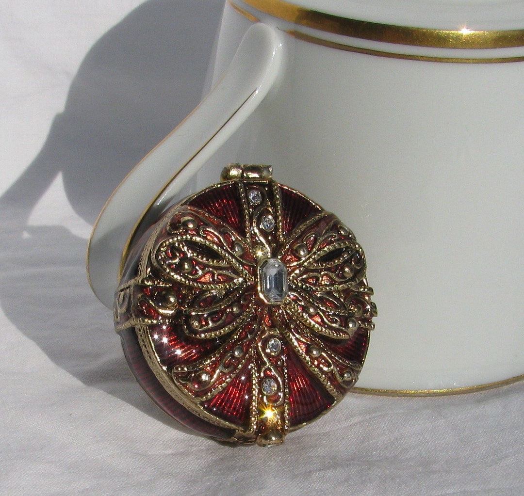 Beautiful Retro 1980's MONET Ornate Red Enameled Rhinestone Trinket or ...