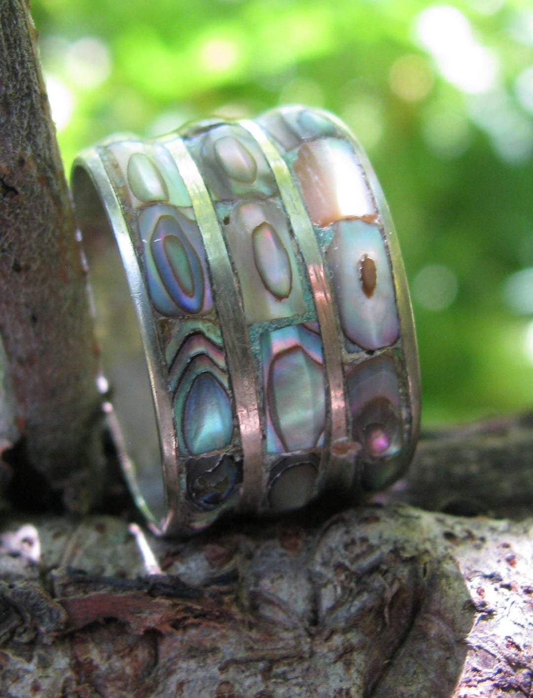 Wonderful Vintage 1/2" Wide Banded Abalone Shell Inlay Panel Silver ...