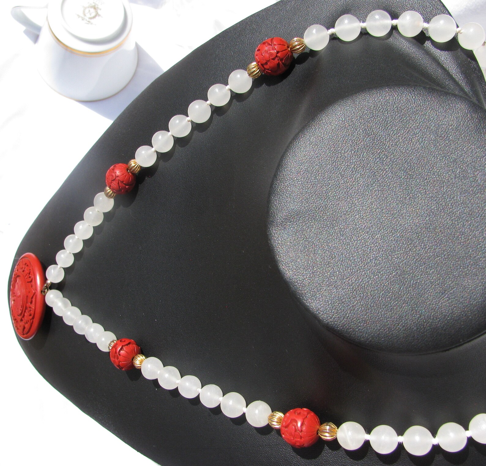Gorgeous Large Asian Symbol Cinnabar Pendant Necklace, Cinnabar and ...