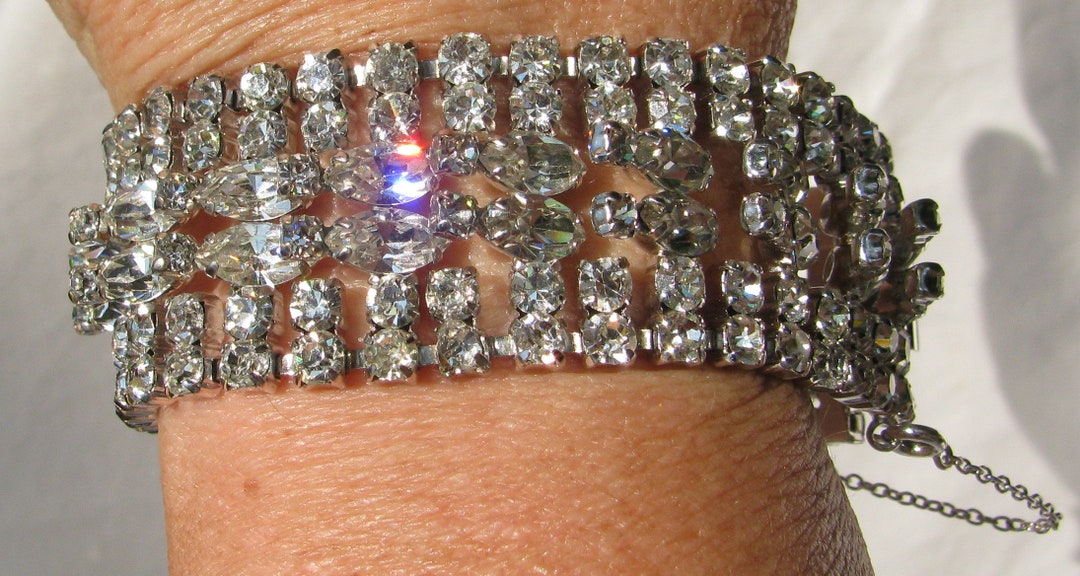 Outstanding SHERMAN Signed Late 1950's 6 Row Rhinestone 1" Wide Lady's ...