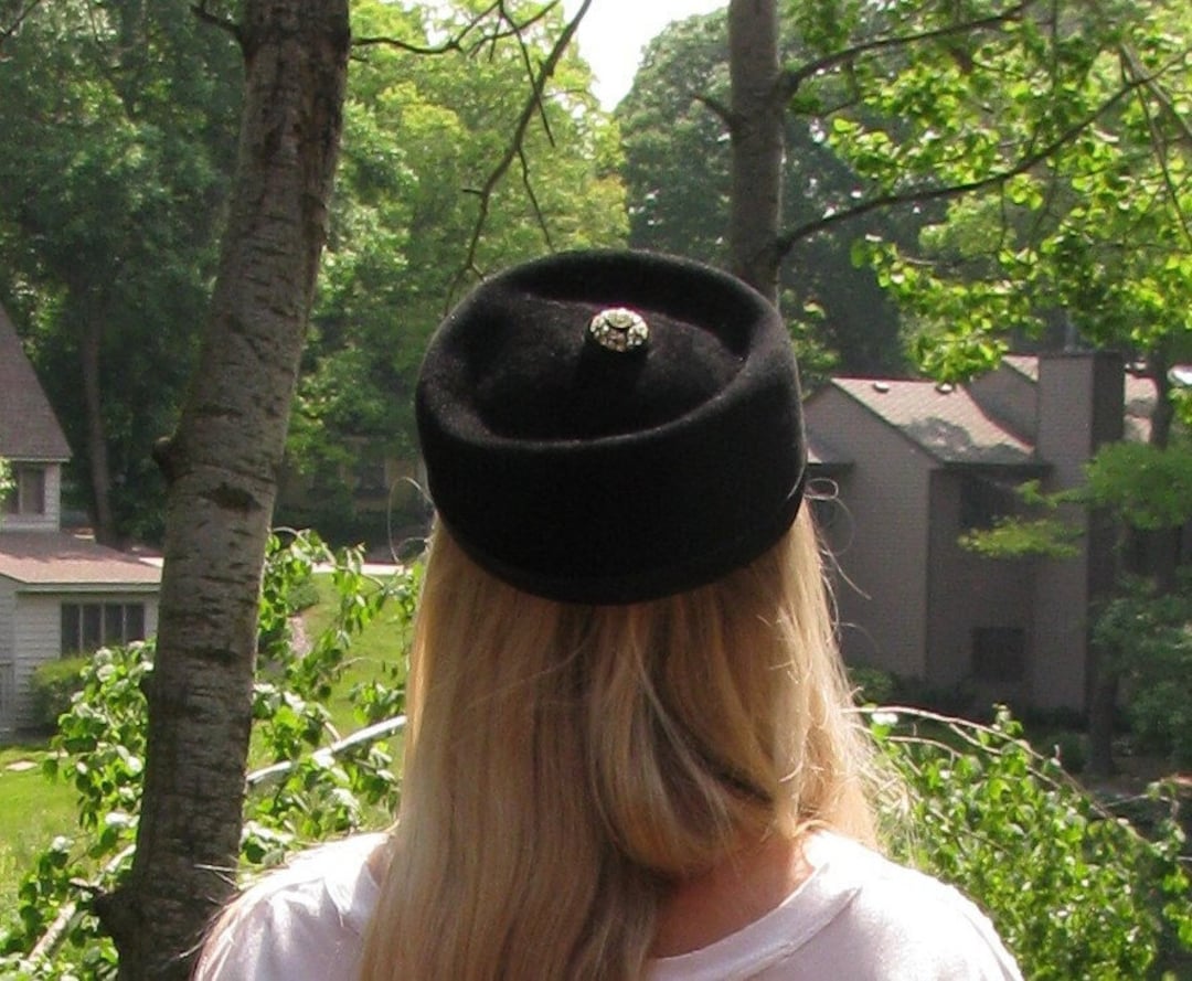 Vintage 1950's Black Velour Formal Lady's Hat With AB Washed Rhinestone ...