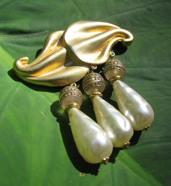 Amazing Retro 1980's Large CRAFT Signed Brooch Pin, G… - Gem