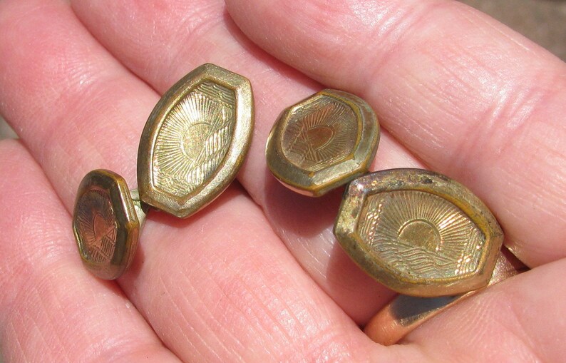 Antique HWK Signed Men's Gold Talon Grip Cuff Links, Likely 14K Yellow ...