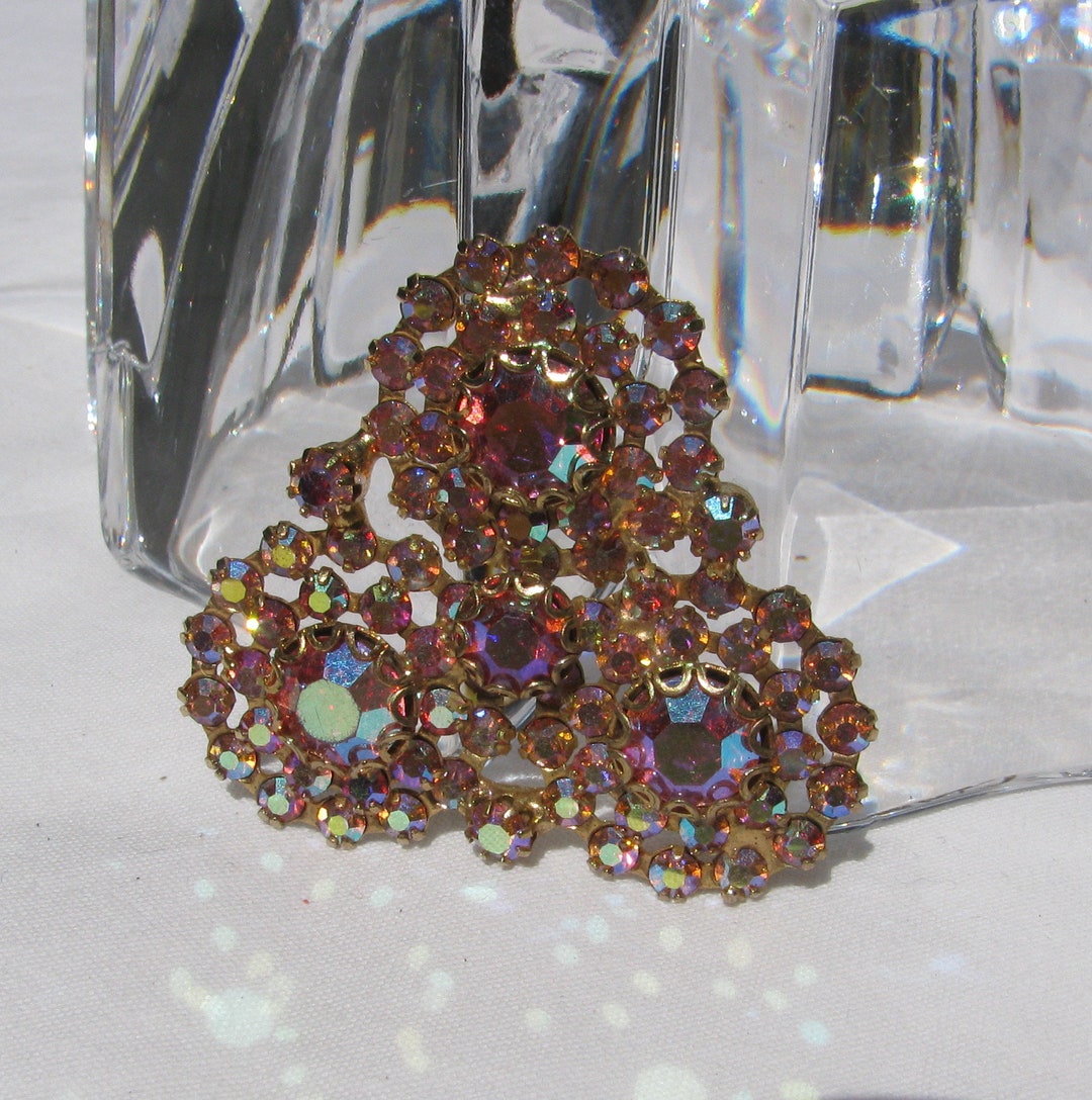 Amazing Vintage Ornate Rhinestone Lady's Brooch, HEAVY Aurora Borealis ...