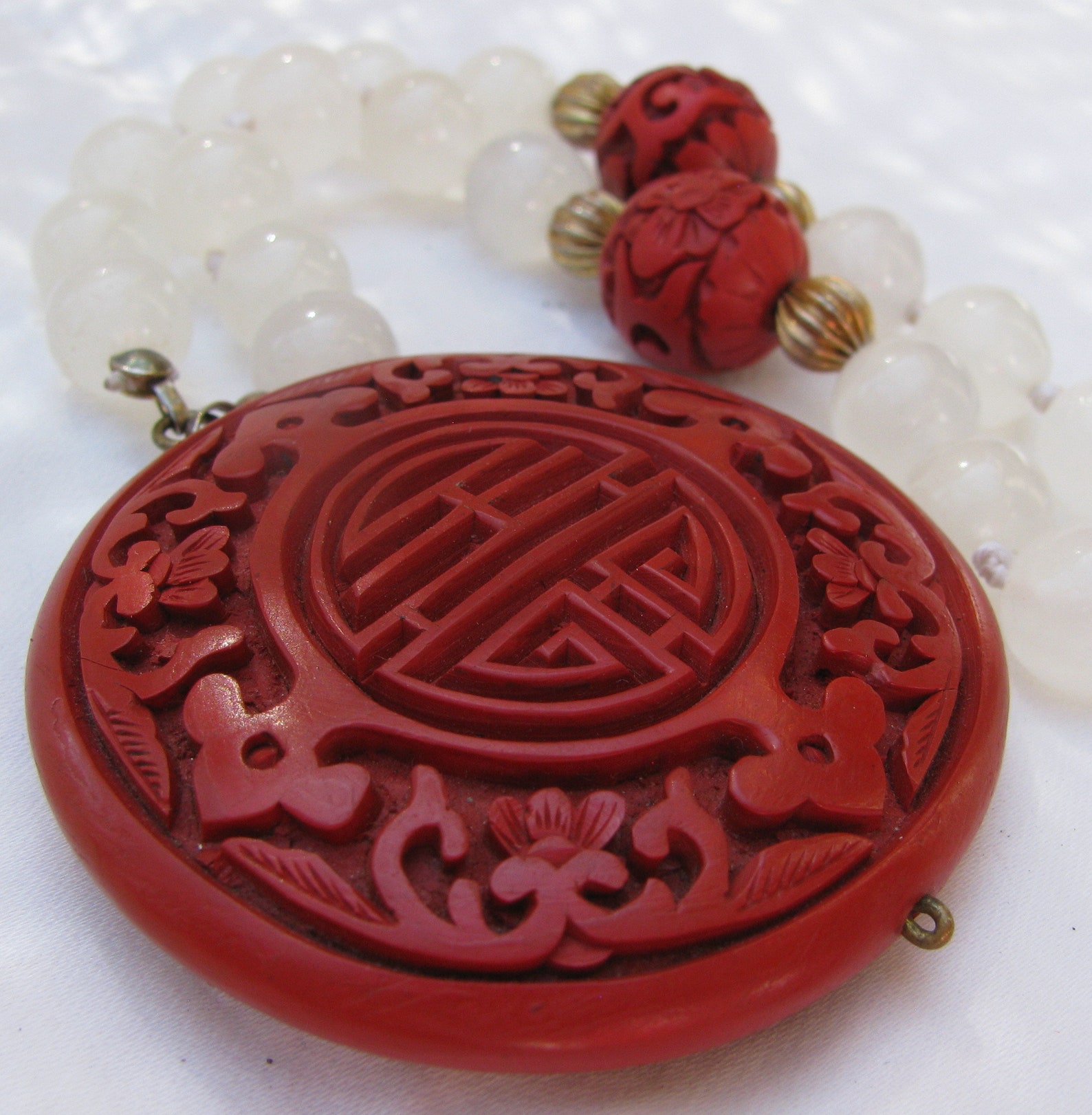 Gorgeous Large Asian Symbol Cinnabar Pendant Necklace - Etsy