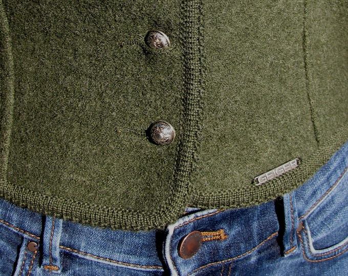 Vintage GEIGER Olive Green Boiled Wool Lady's Sweater, Size 40, Medium ...