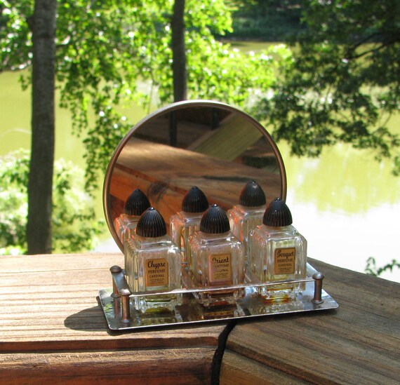 Cardinal Perfume Caddy With Art Deco Back Mirror 3 Empty Mini - Etsy