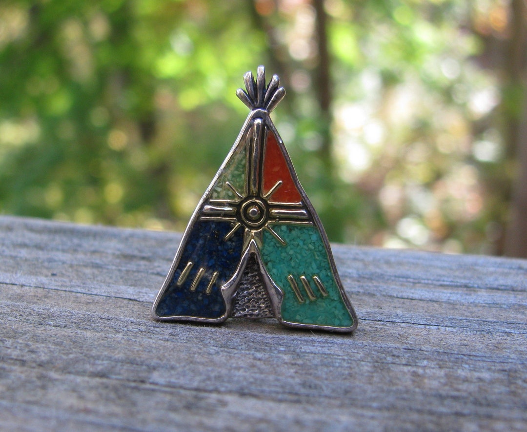 Extra Special Crushed Stone Inlay Native American Teepee Sterling ...