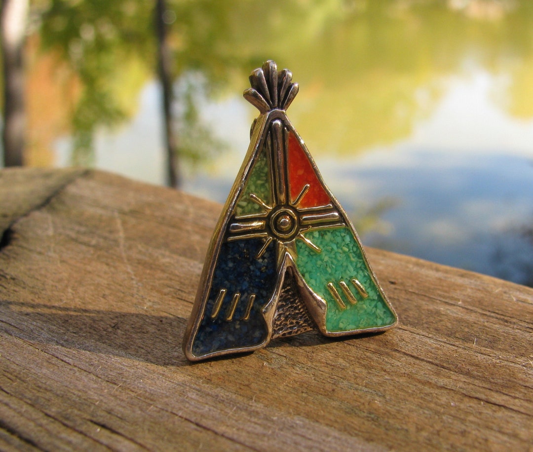 Extra Special Crushed Stone Inlay Native American Teepee Sterling ...