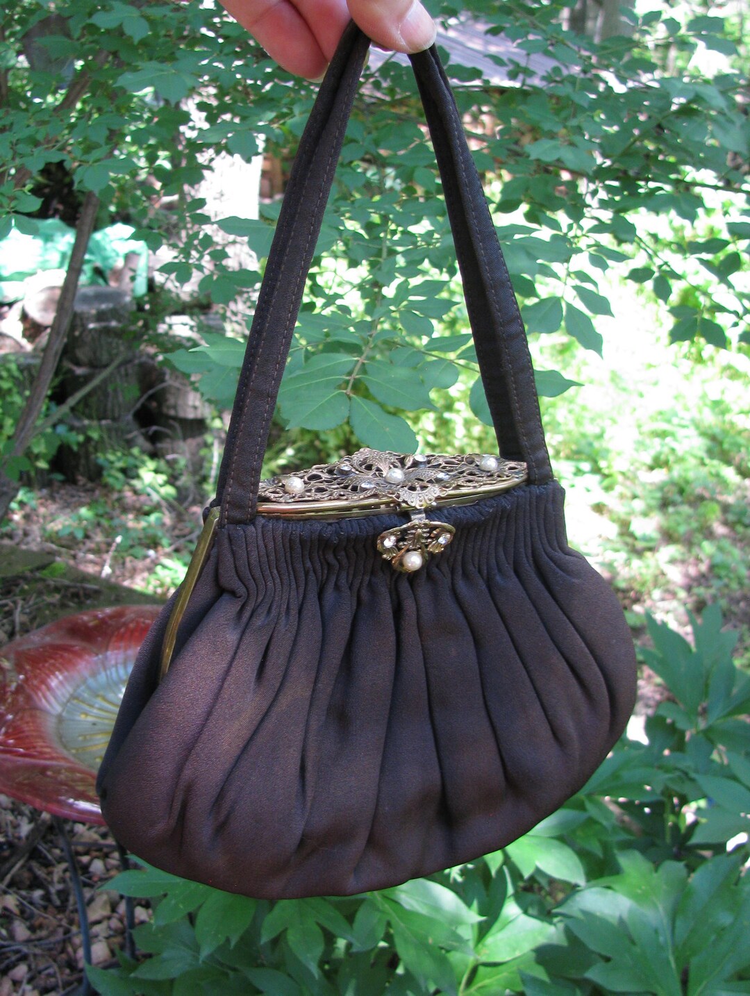 1960's Vintage "stylecraft Miami" Brown Black Satin Handbag, Purse ...