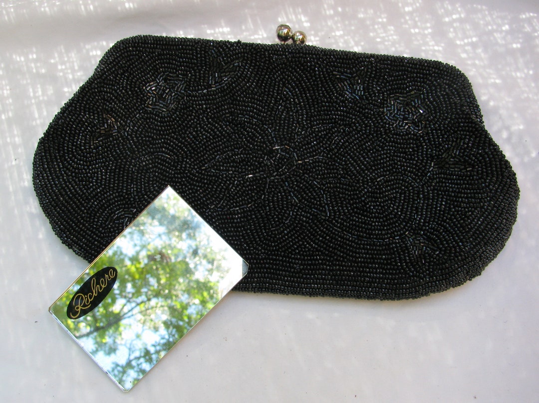 Awesome RICHERE Black Floral Beaded Vintage Lady's Clutch Purse, Bag ...