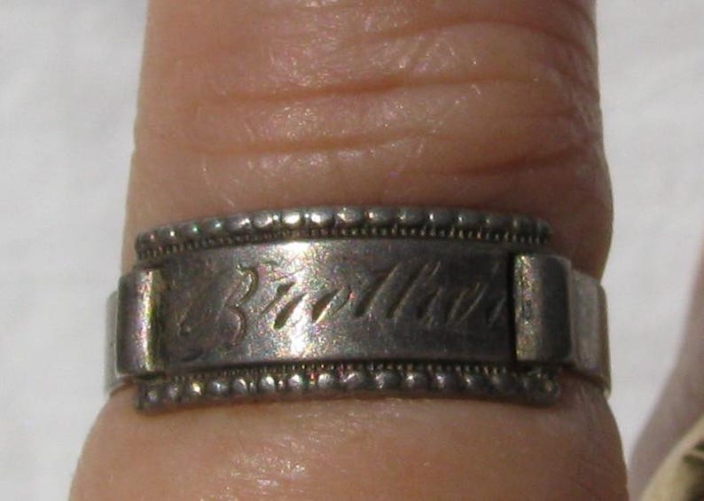 Antique Turn of the Century Sterling Silver Ring, Etched Face Plate ...