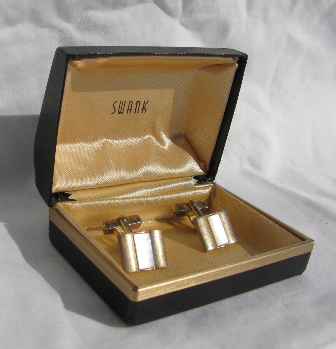 Vintage Formal SWANK Boxed Men's Cuff Links Pair, Gold Tone With Mother ...