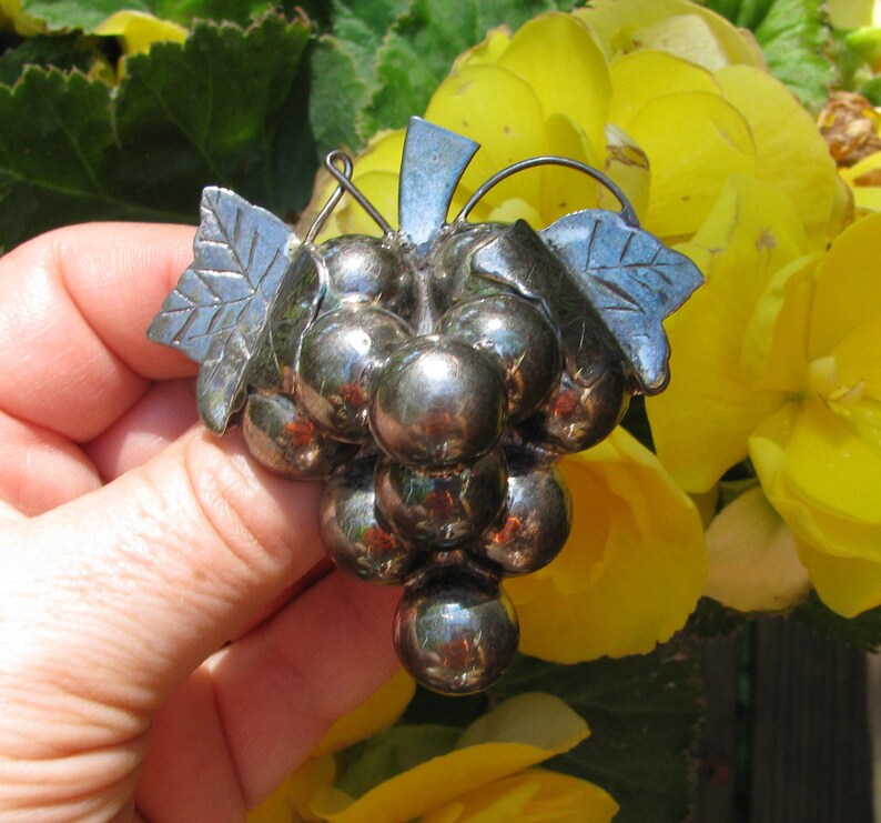 Super BIG Vintage Sterling Silver Grape Cluster Brooch Pendant - Etsy