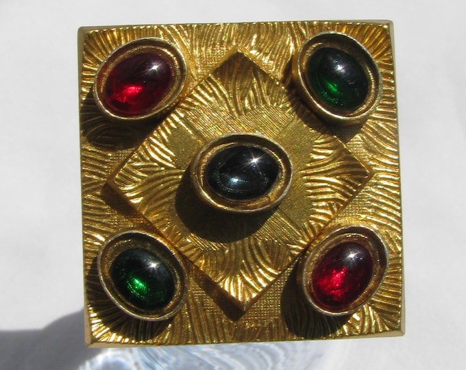 Fantastic "oranium Paris" Retro 1960's Gold Square Brooch W/ Faux ...