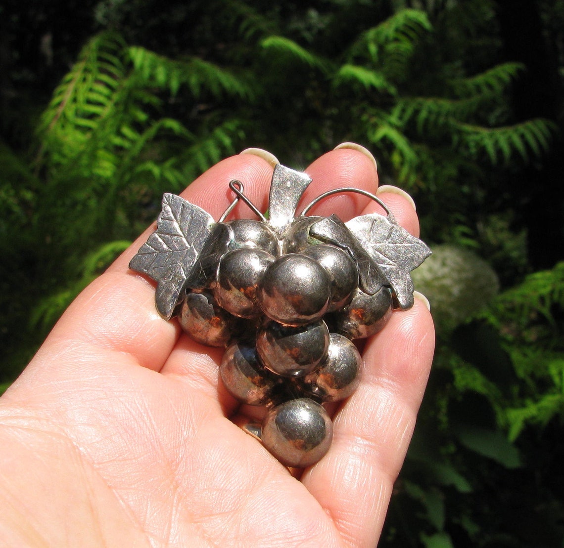 Super BIG Vintage Sterling Silver Grape Cluster Brooch Pendant - Etsy