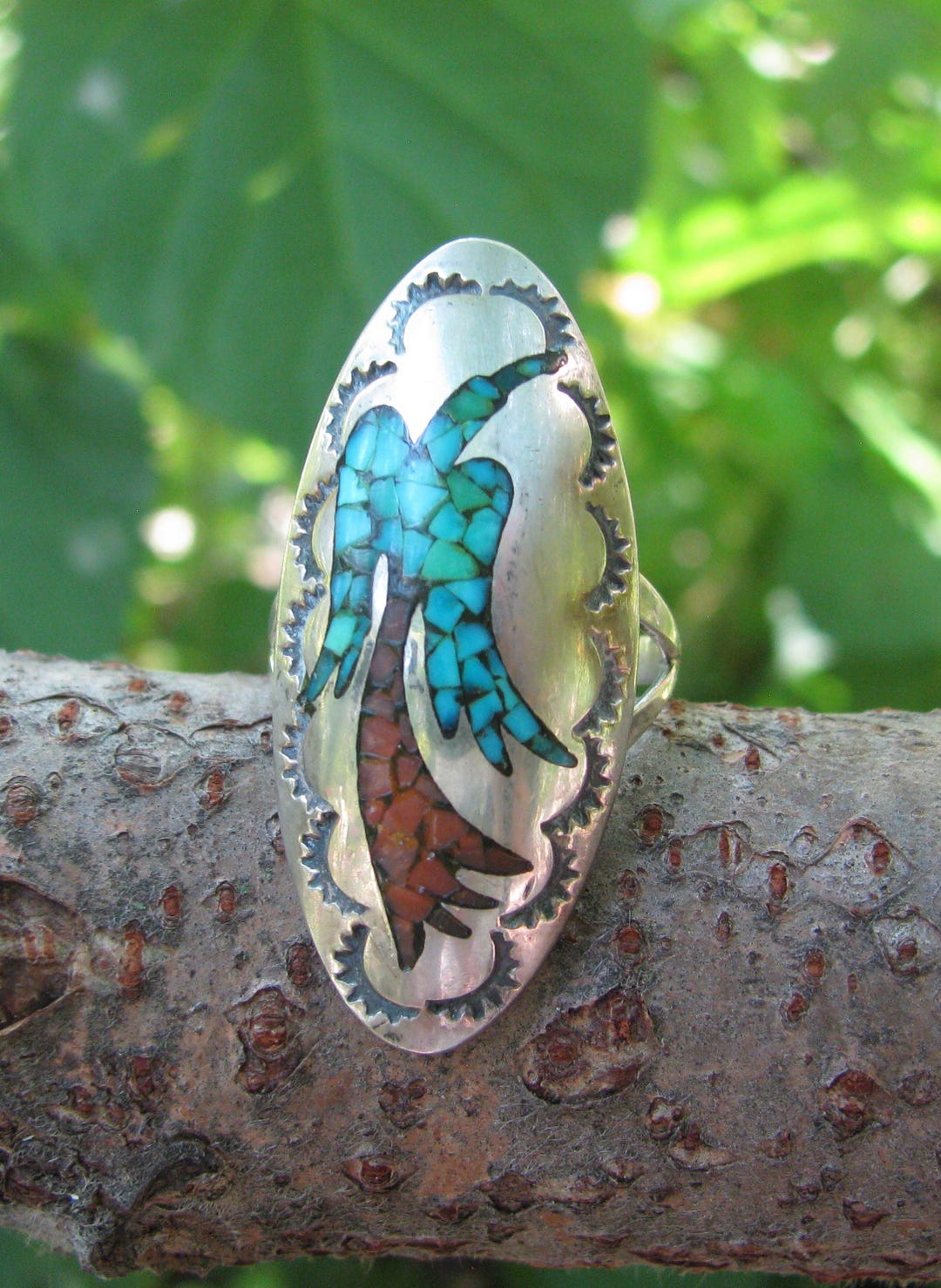 One of a Kind Vintage Artisan Crafted Turquoise & Coral Inlay Phoenix ...