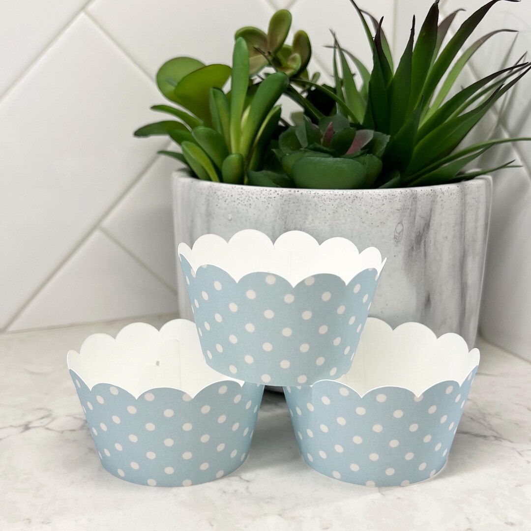 Baby Blue Polka Dot Cupcake Wrappers: 12-piece Shower Decor - Etsy