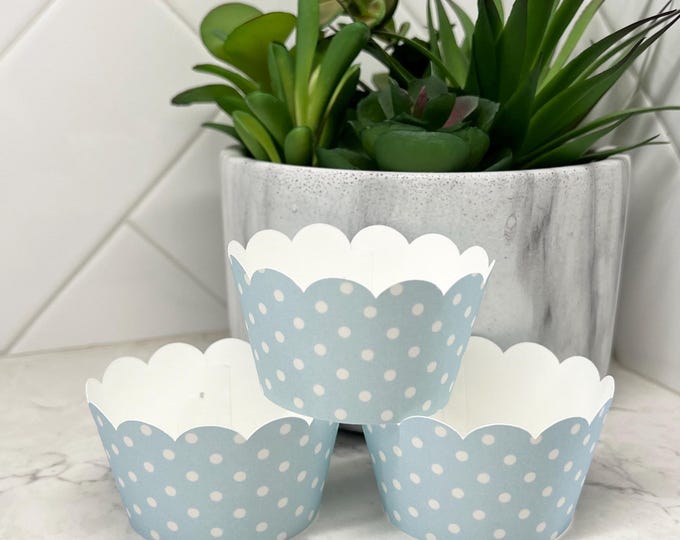 12 Dusty Blue Cupcake Wrappers...fully Assembled...wedding, Bridal ...