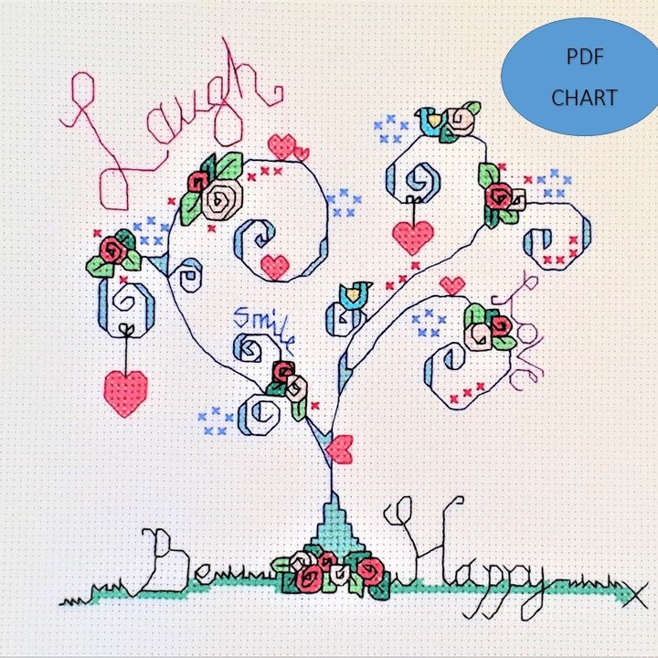 Tree Cross Stitch Love Sampler Instant Digital Download PDF Pattern ...