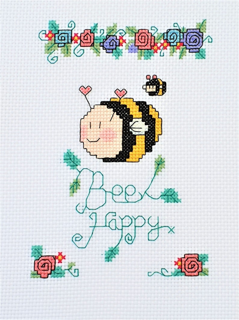 Bee Happy Cute Cross Stitch Instant Digital Download PDF Pattern/chart ...