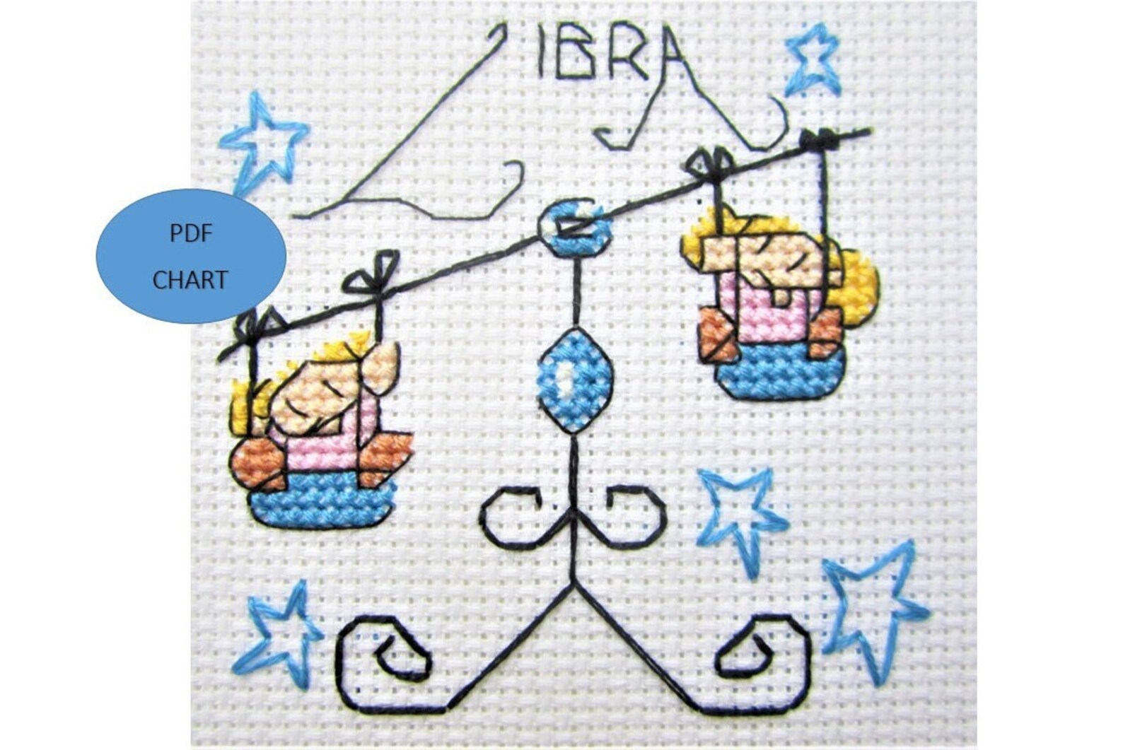 Libra Cross Stitch Star Sign Zodiac Small Instant Digital - Etsy