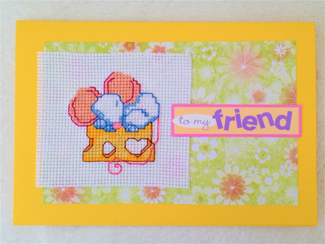 Mouse Cross Stitch Card With the Wording 'to My Friend' - Etsy