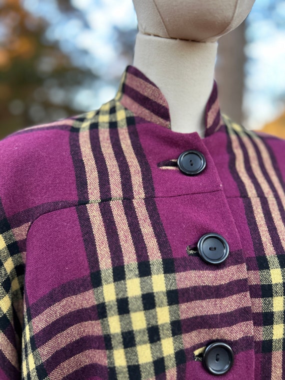 1940 Plum Yellow and Black Plaid Swingcoat Vintage 44… - Gem