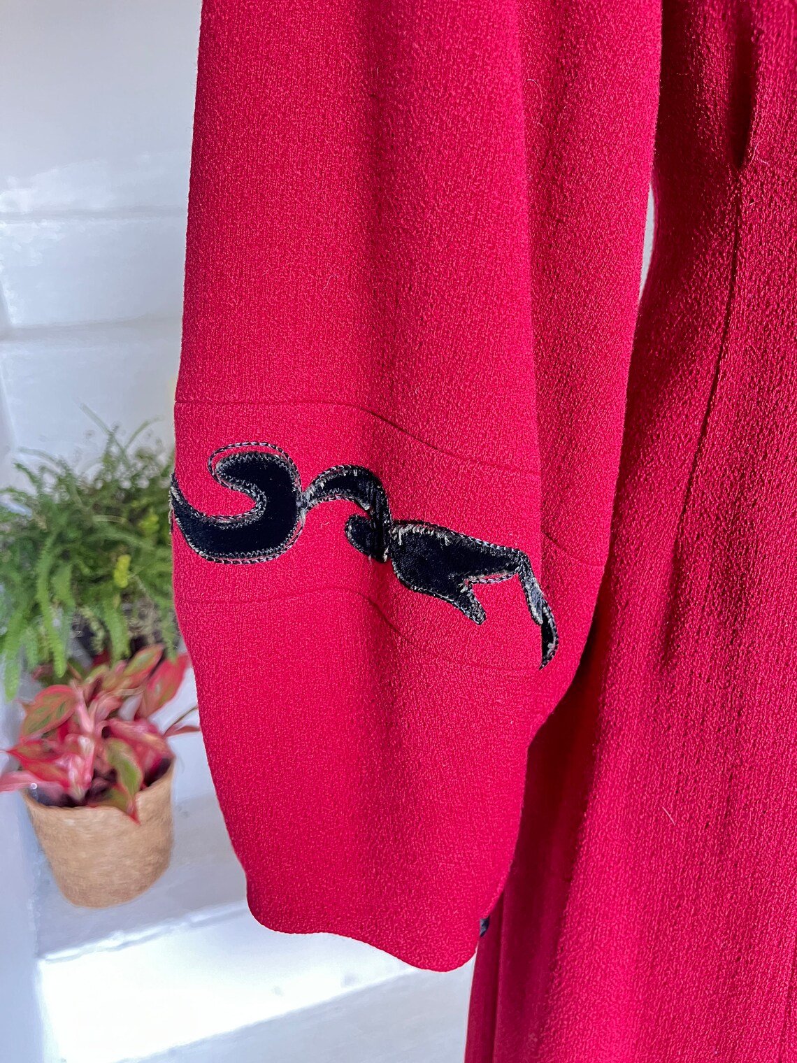 1940s Cherry Red Wool and Black Velvet Princess Coat With - Etsy