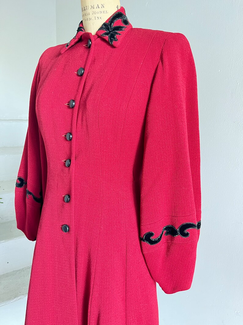 1940s Cherry Red Wool and Black Velvet Princess Coat With - Etsy