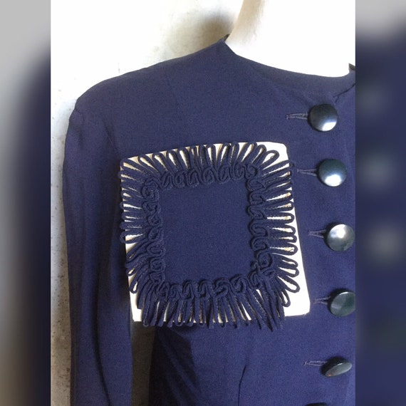 Killer 1940s Rayon Crepe Dress and Jacket Navy Blue a… - Gem