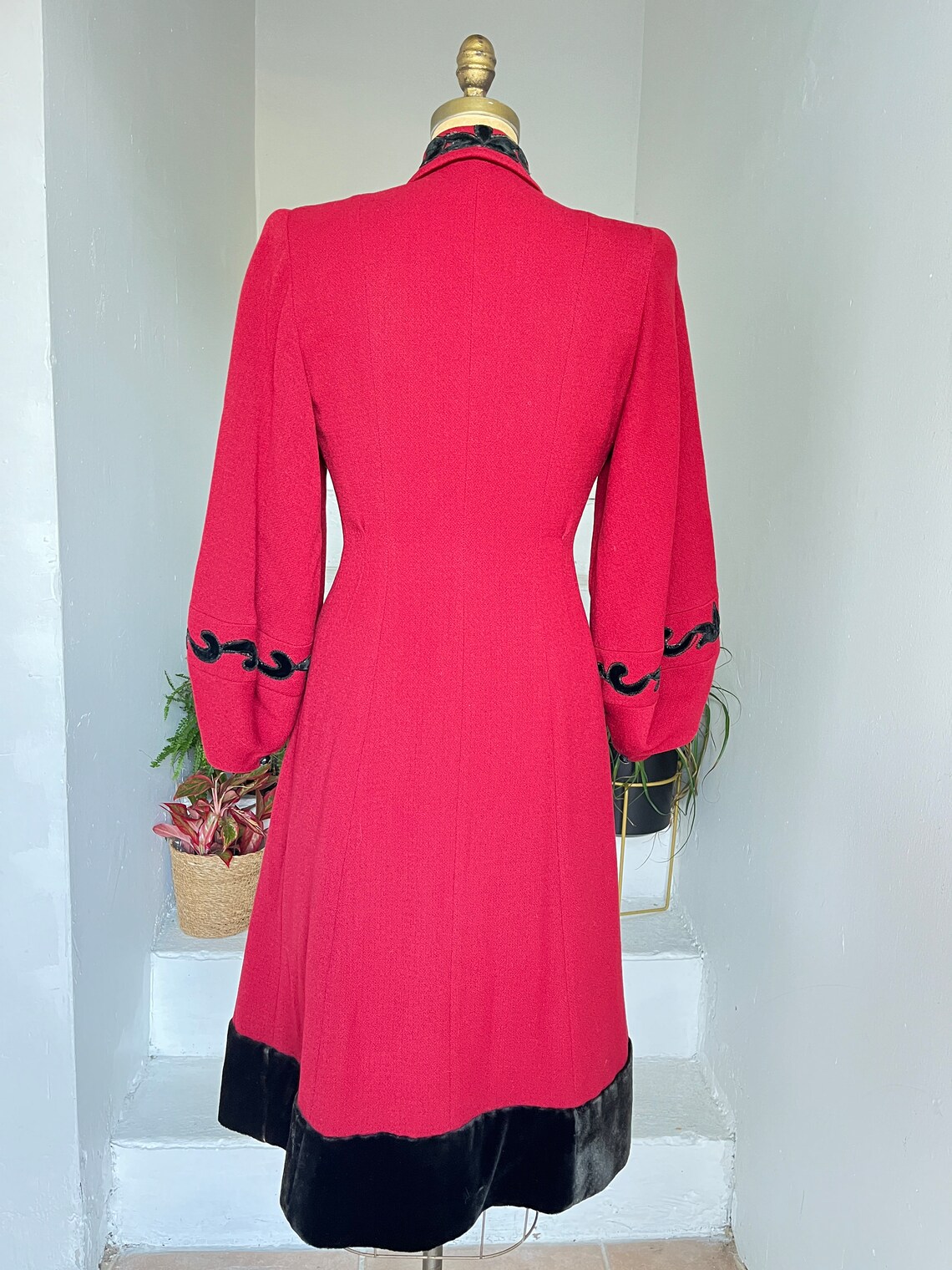 1940s Cherry Red Wool and Black Velvet Princess Coat With - Etsy