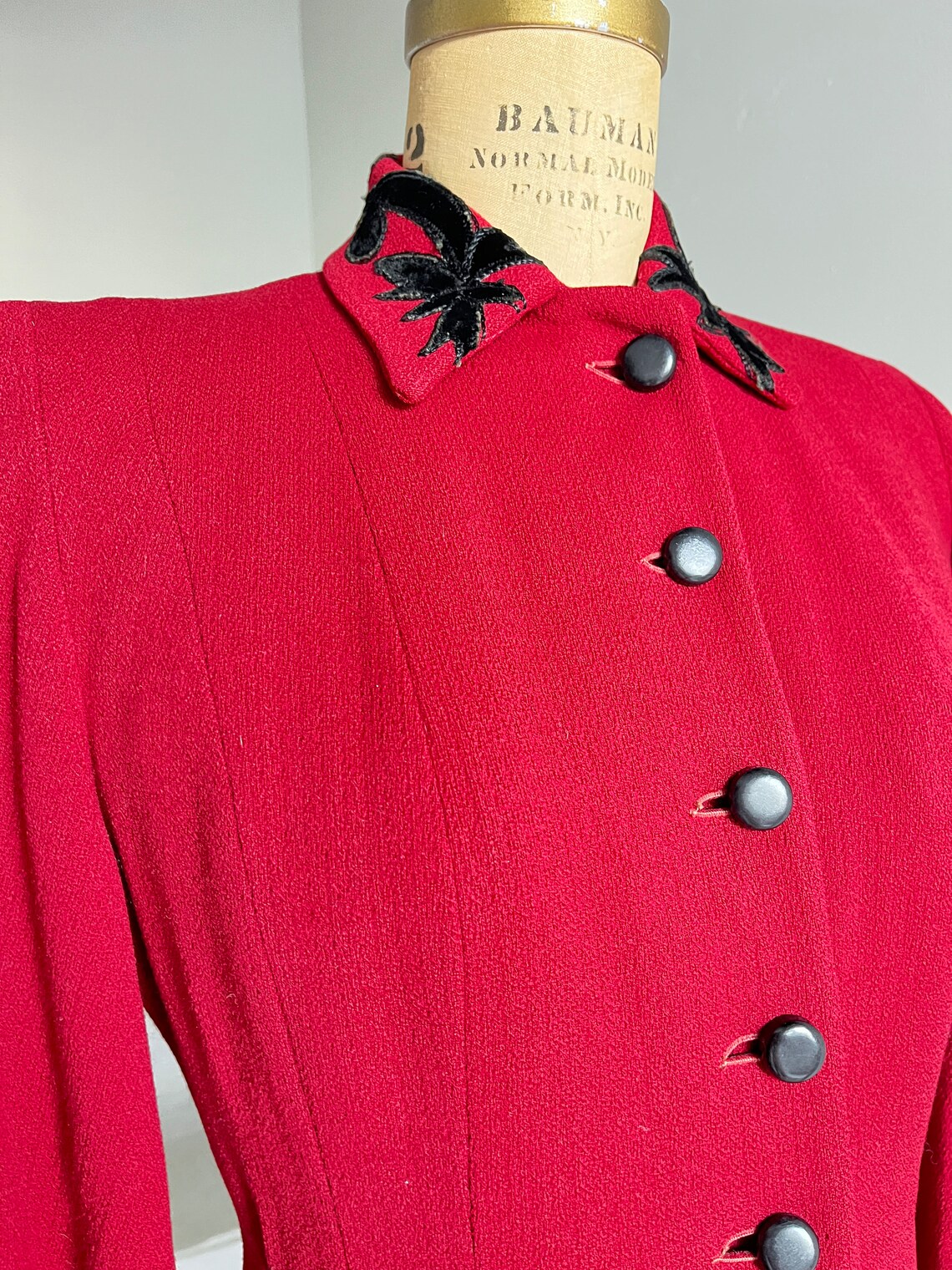 1940s Cherry Red Wool and Black Velvet Princess Coat With - Etsy