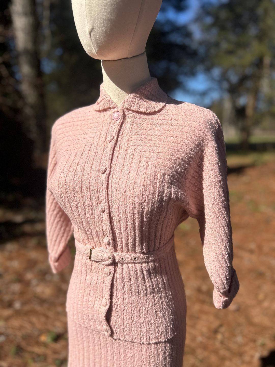 1950s Curve Hugging Pink Wool Boucle Sweater & Skirt Set - Etsy