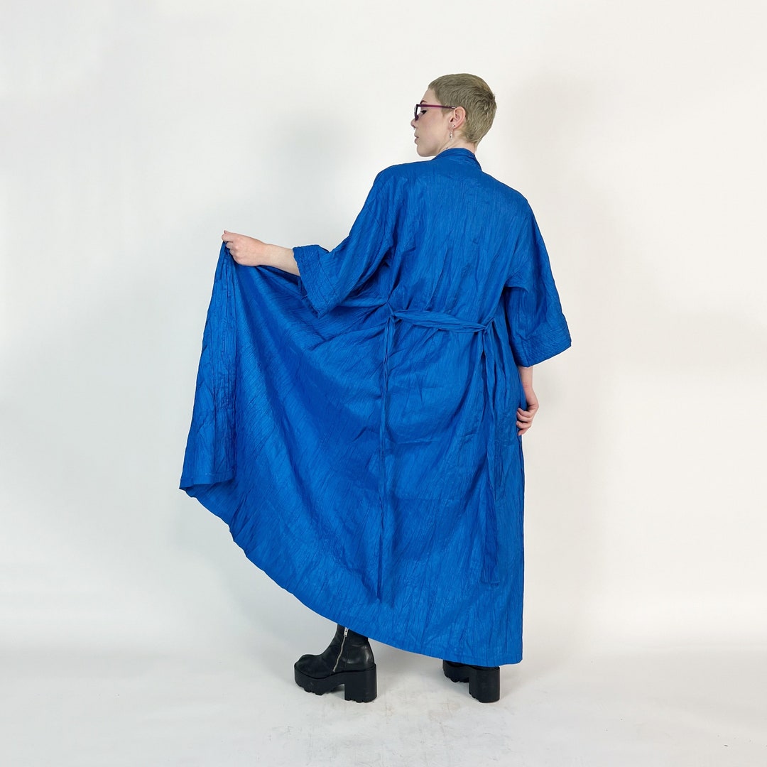 80's Vintage Trench Layer Robe Duster With Belt M/L - Long Blue ...