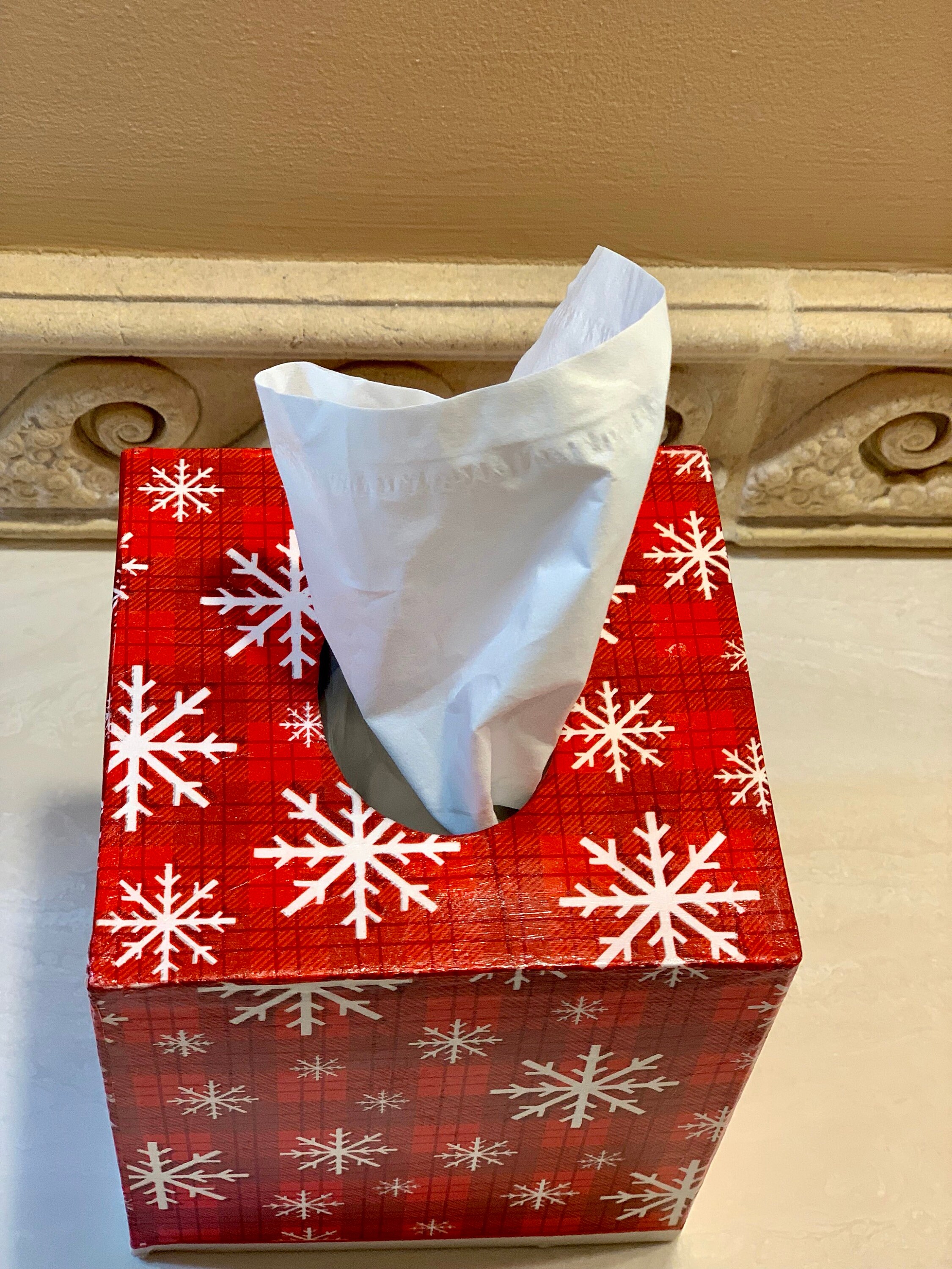 Christmas Red Plaid Snowflake Tissue Box Cover - Etsy