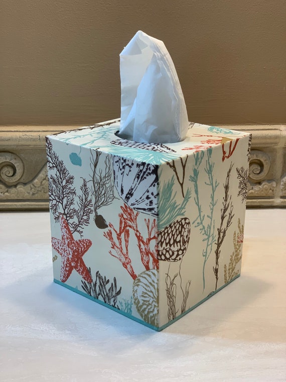 Beach Inspired Shell and Coral Tissue Box Coverwhite - Etsy