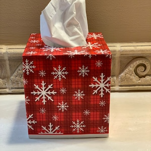 Christmas Red Plaid Snowflake Tissue Box Cover - Etsy