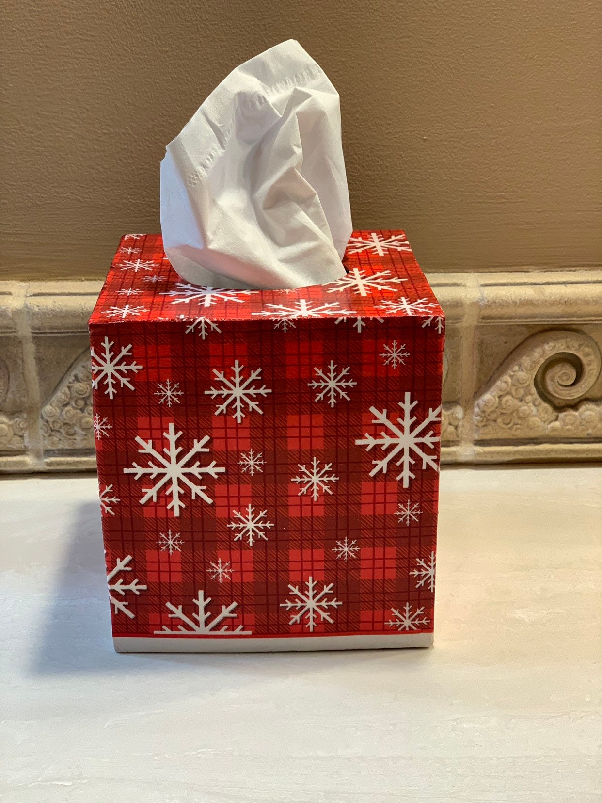 Christmas Red Plaid Snowflake Tissue Box Cover - Etsy