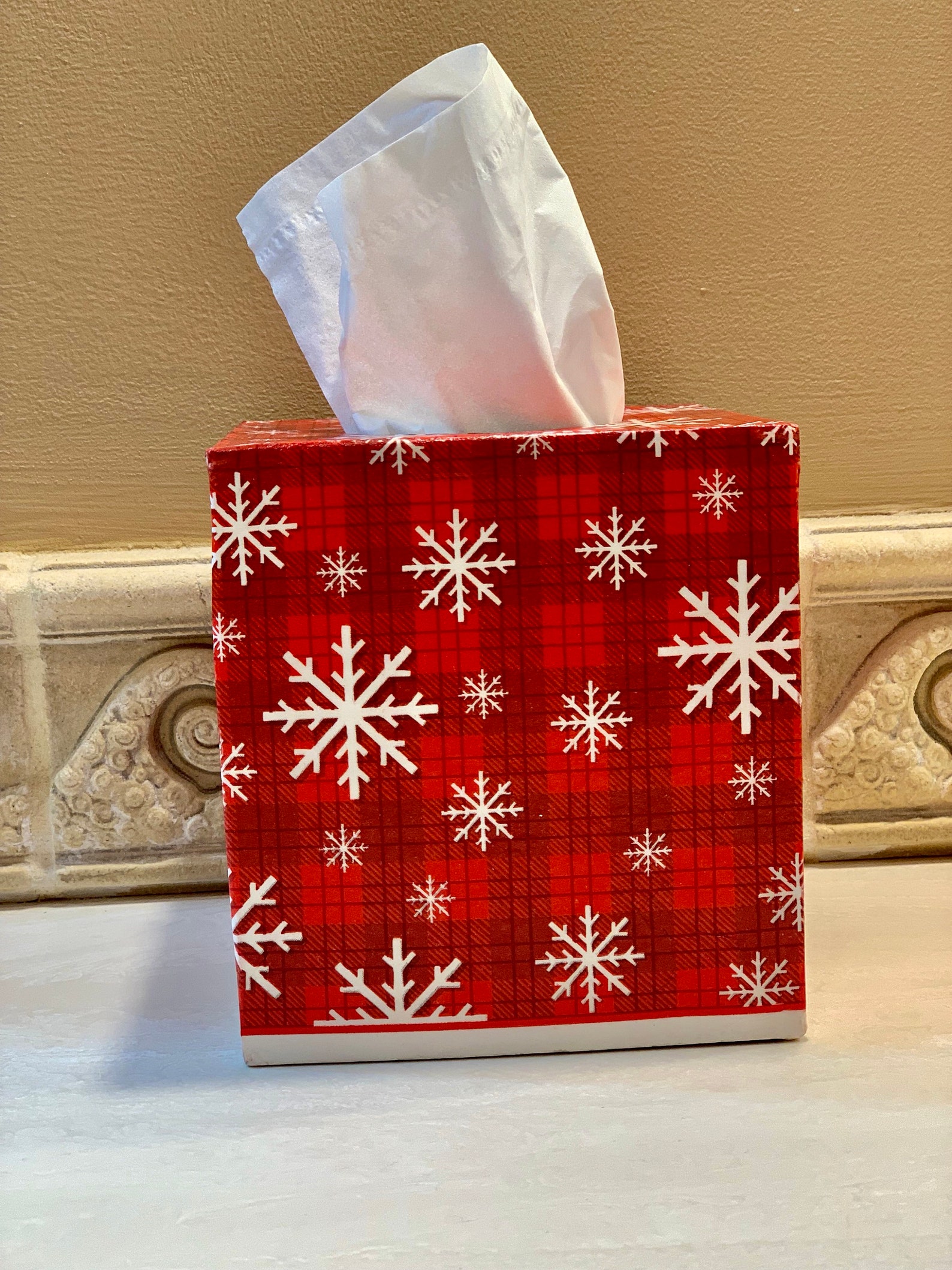 Christmas Red Plaid Snowflake Tissue Box Cover - Etsy