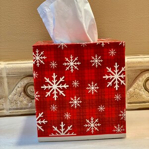Christmas Red Plaid Snowflake Tissue Box Cover - Etsy