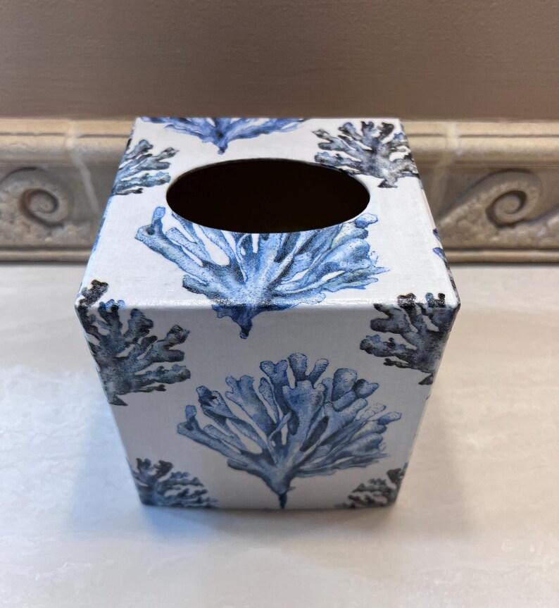 Blue Coral Beach Inspired Tissue Box Cover(white Background) - Etsy