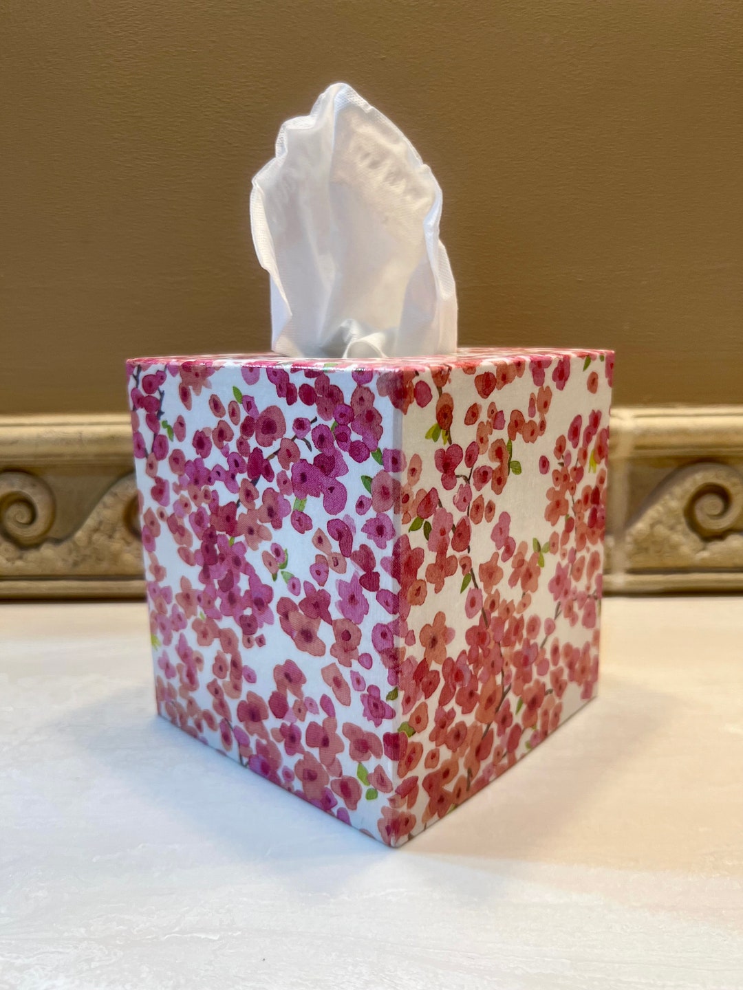 Pink Cherry Blossoms Decoupaged Tissue Box - Etsy