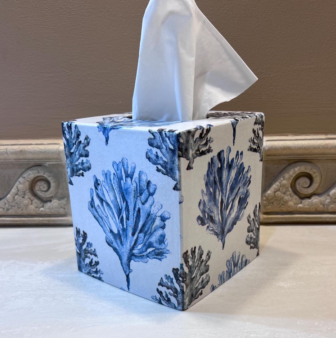 Blue Coral Beach Inspired Tissue Box Cover(white Background) - Etsy