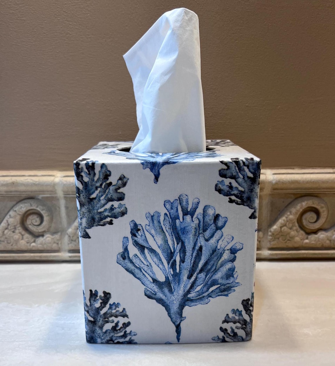 Blue Coral Beach Inspired Tissue Box Cover(white Background) - Etsy